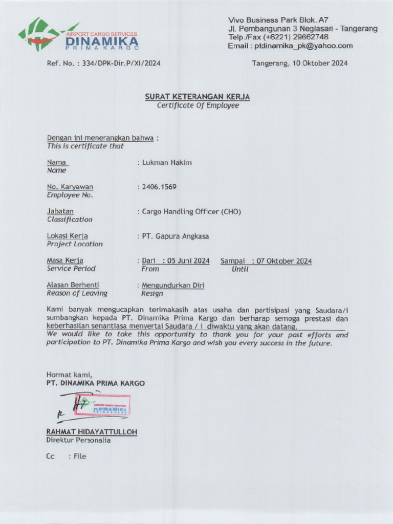 Paklaring Lukman Hakim | PDF