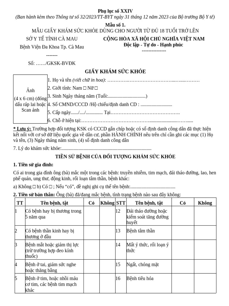 Mau Kham Suc Khoe | PDF