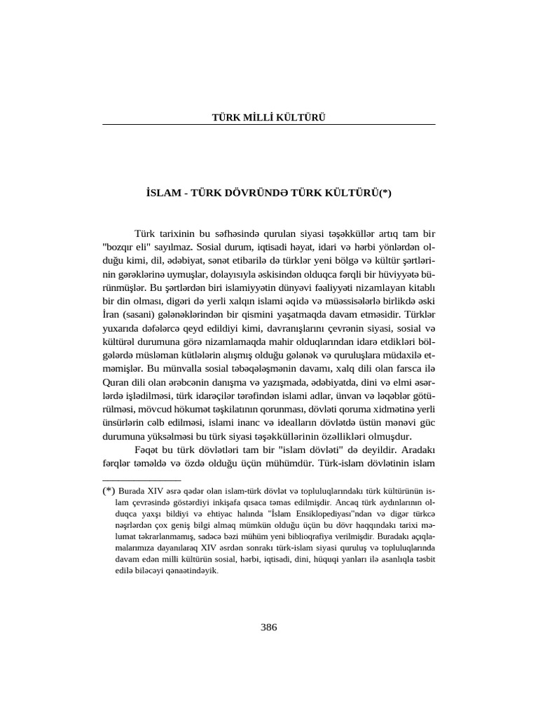 2836 4 Turk Milli Kulturu 4 Islam Turk Dovrunde Turk Kulturu Ibrahim Qefesoghlu Baki 2017 89s | PDF