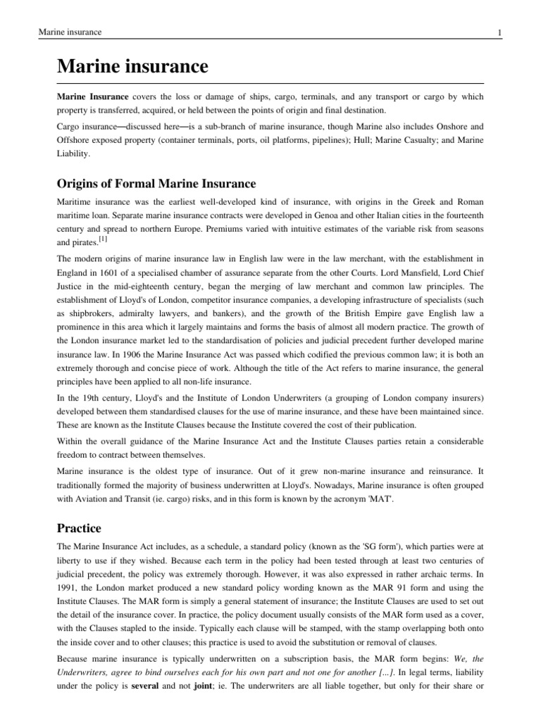 Marine Insurance | PDF | Financial Risk | Insurance