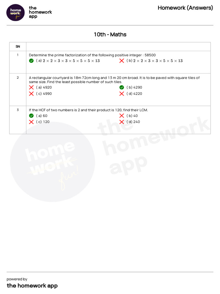 Answers - Homework - 10th - Maths - 2025-07-04T04 - 37 | PDF