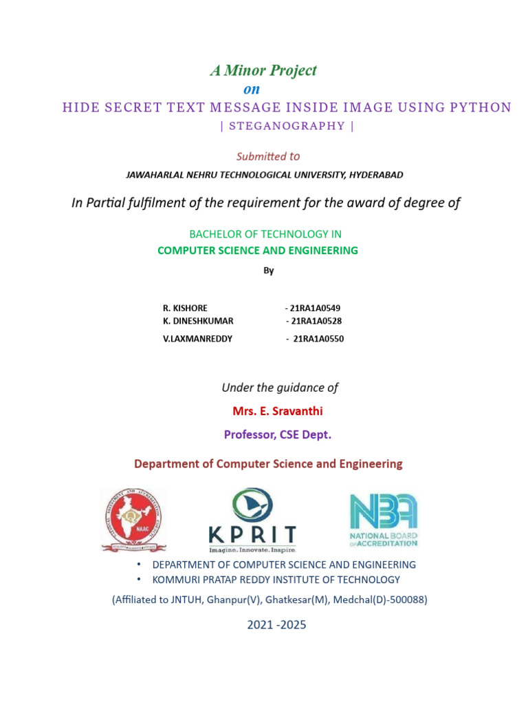 Steganography MiniProject KPRIT | PDF | Computer Security | Security