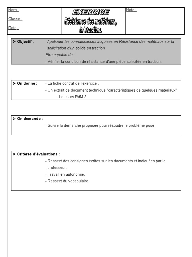 Exercice RDM Traction | PDF