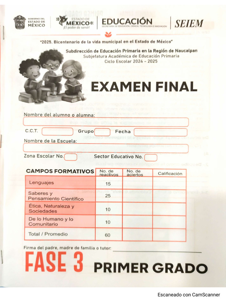 Examen Final Primer Grado | PDF