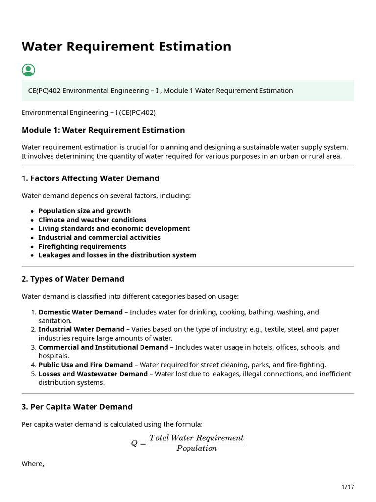 Water Demand Estimation Methods | PDF | Water | Demand