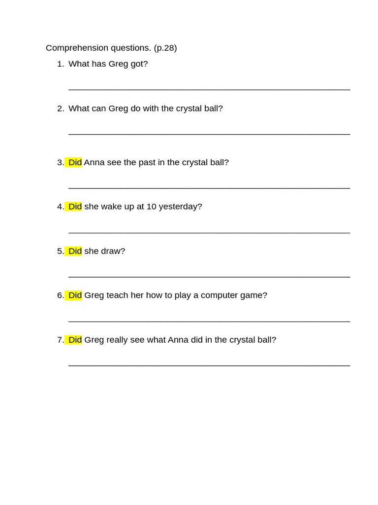 Comprehension Questions Crystal Ball | PDF