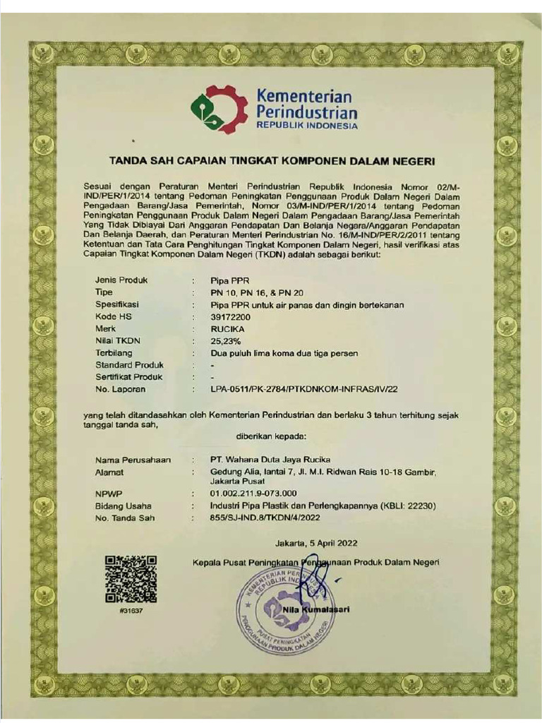 Tkdn Pipa Ppr Rucika | PDF