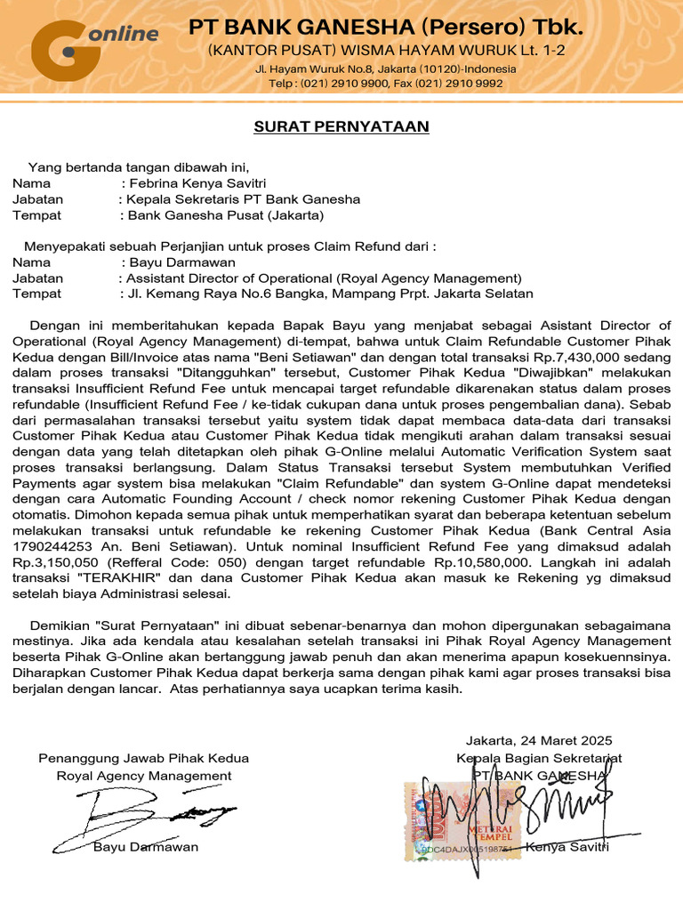 Proses Claim Refund untuk Beni Setiawan | PDF