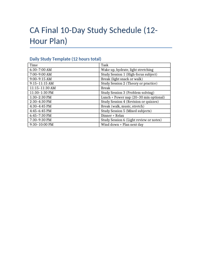 CA Final Study Schedule | PDF