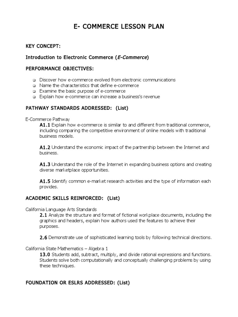 E-commerce Lesson Plan | Brick And Mortar | E Commerce