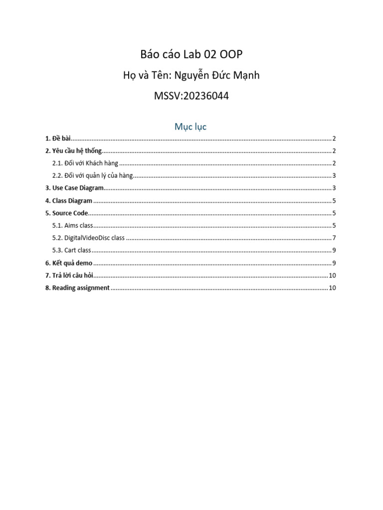 Báo Cáo Lab 02 OOP | PDF