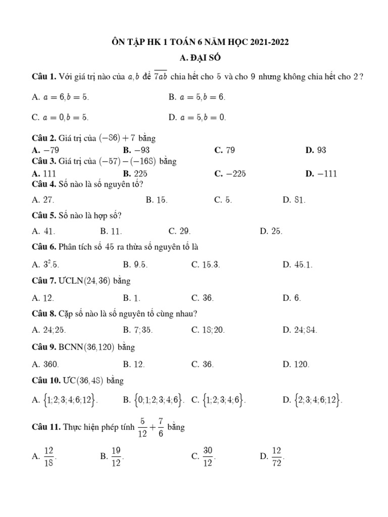 On HK1 - Toan 6 | PDF