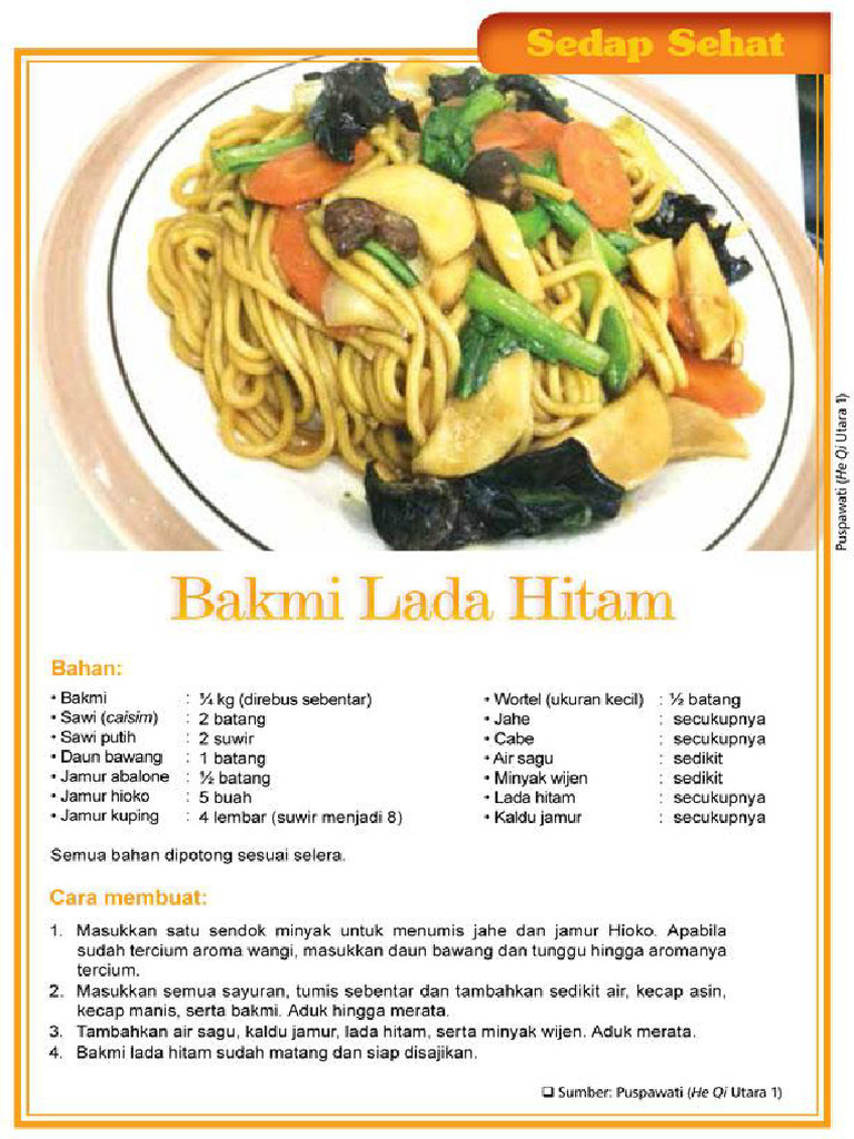 Bakmi Lada Hitam (Resep Vegetarian) | PDF