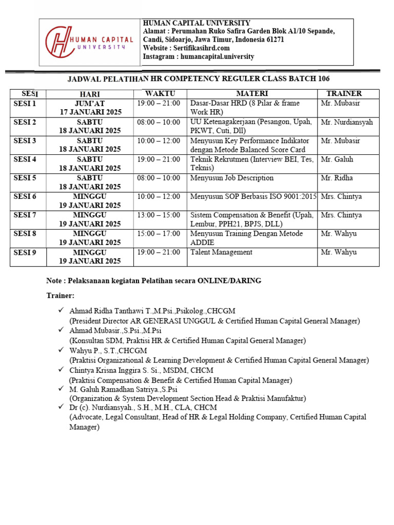 Jadwal HR Competency Batch 106 | PDF