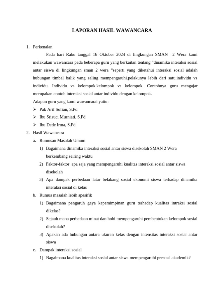 Laporan Hasil Wawancara | PDF