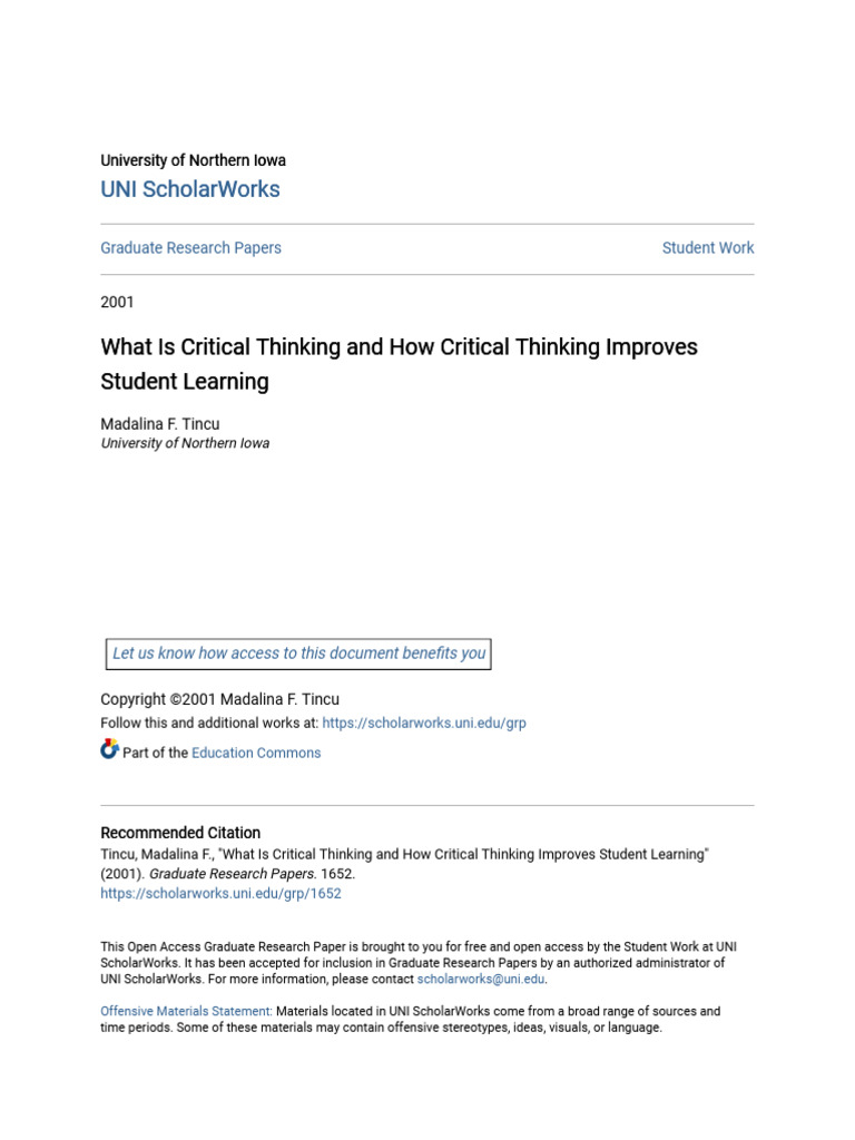 Critical Thinking Improving Roles in Teaching | PDF | Critical Thinking ...