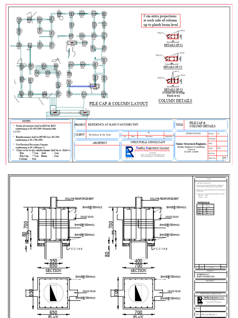 Rs-357-Pile Cap - Column - Plinth Beam Details | PDF | Beam (Structure ...