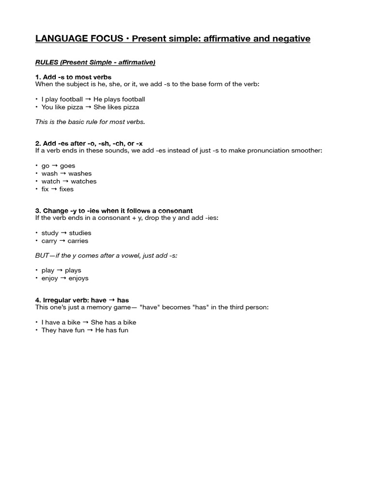 Present Simple - Affirmative and Negative | PDF