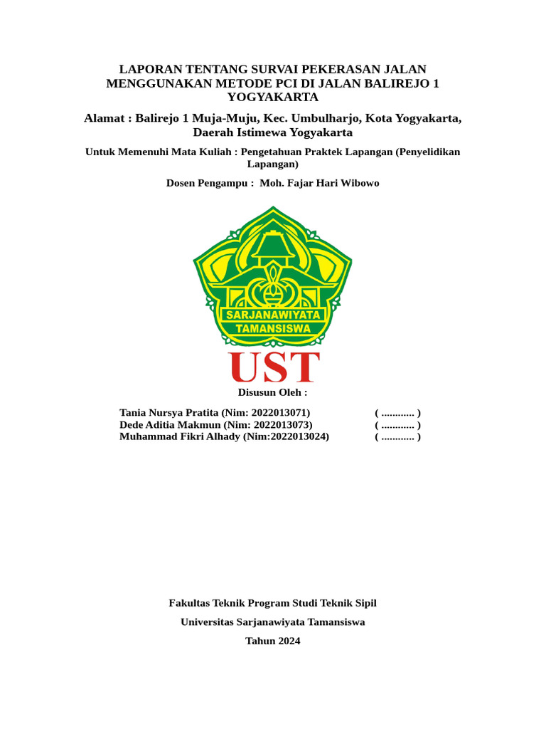 Evaluasi Jalan Bali Rejo 1 dengan PCI | PDF