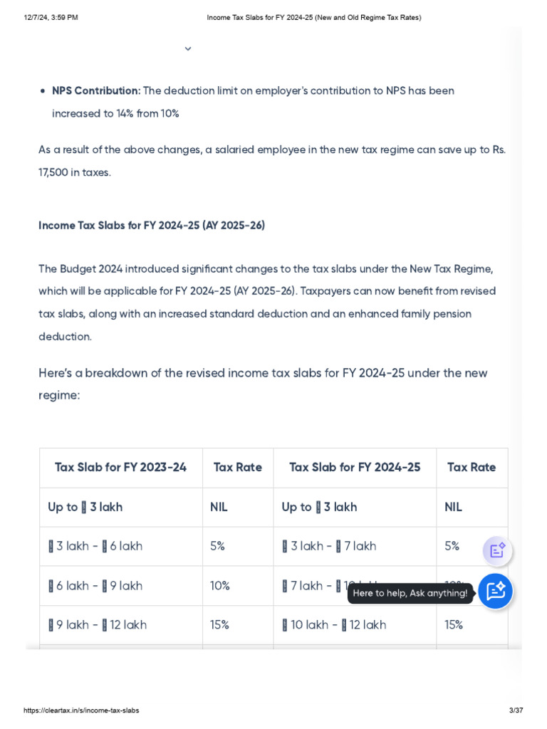 Income Tax Slabs For FY 2024-25 (New and Old Regime Tax Rates) | PDF