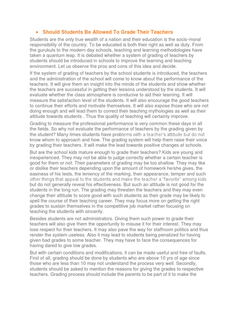 Should Students Be Allowed To Grade Their Teachers | PDF | Teachers ...