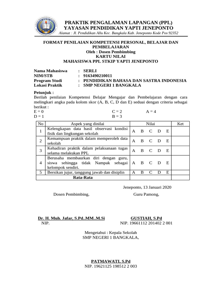 Format Penilaian Kompetensi Personal, Belajar Dan Pembelajaran Stkip Yapti | PDF