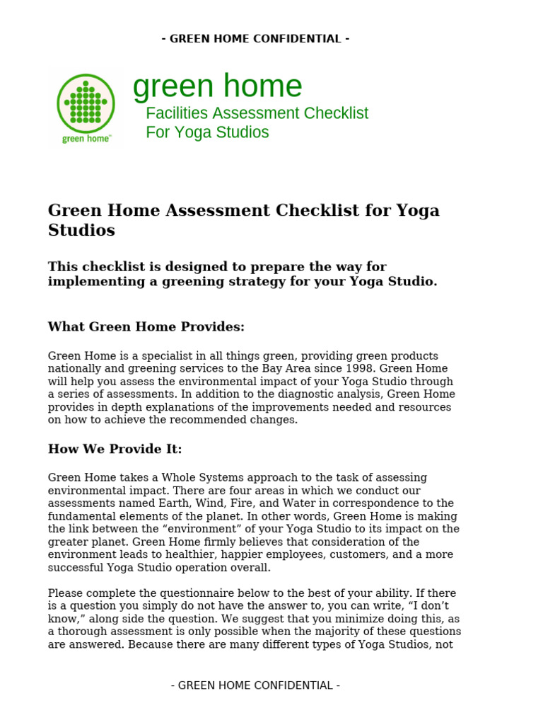 Green Home Assessment Checklist For Yoga Studios | PDF | Refrigerator ...