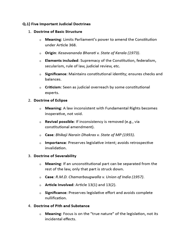 Key Judicial Doctrines in Indian Law | PDF | Political Science | Justice