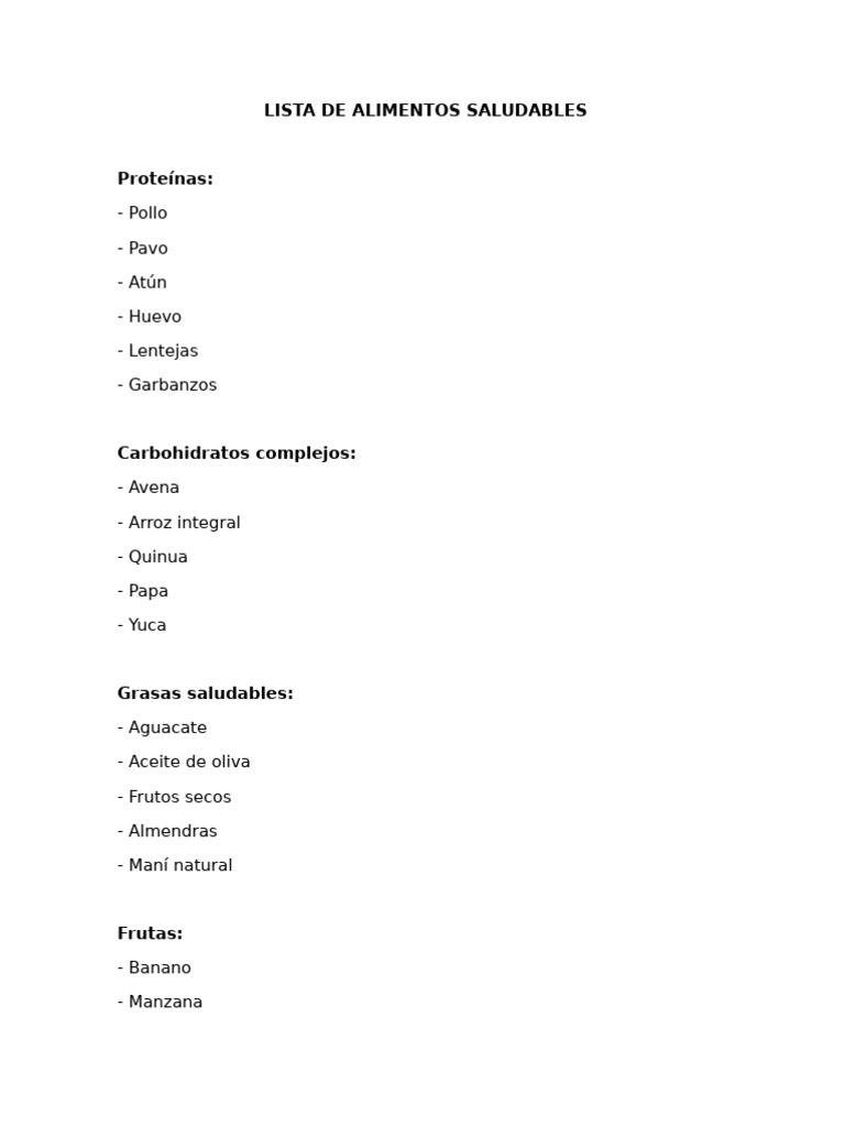 Lista de Alimentos Saludables | PDF
