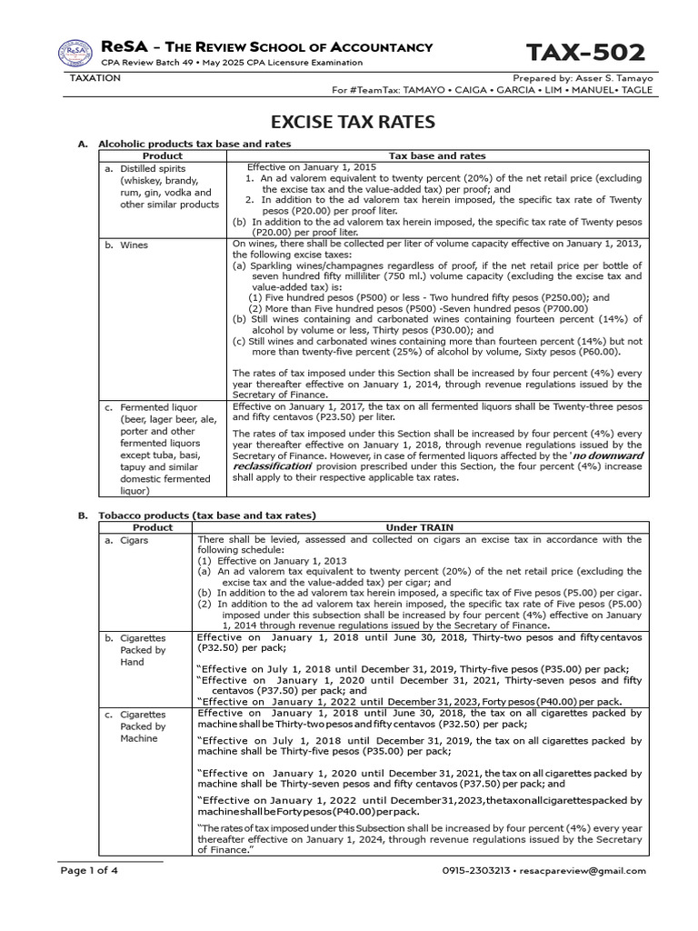 TAX-502 (Excise Tax Rates) | PDF | Taxes | Gasoline