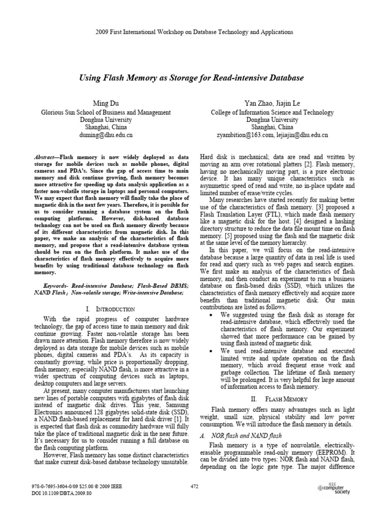 Using Flash Memory As Storage For Read Intensive Database Pdf Flash