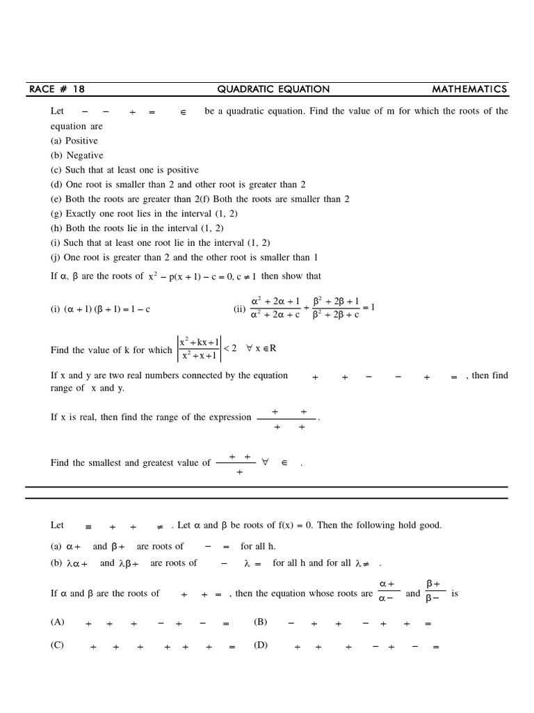 Race-18 - Quadratic Equation | PDF | Mathematics | Mathematical Objects