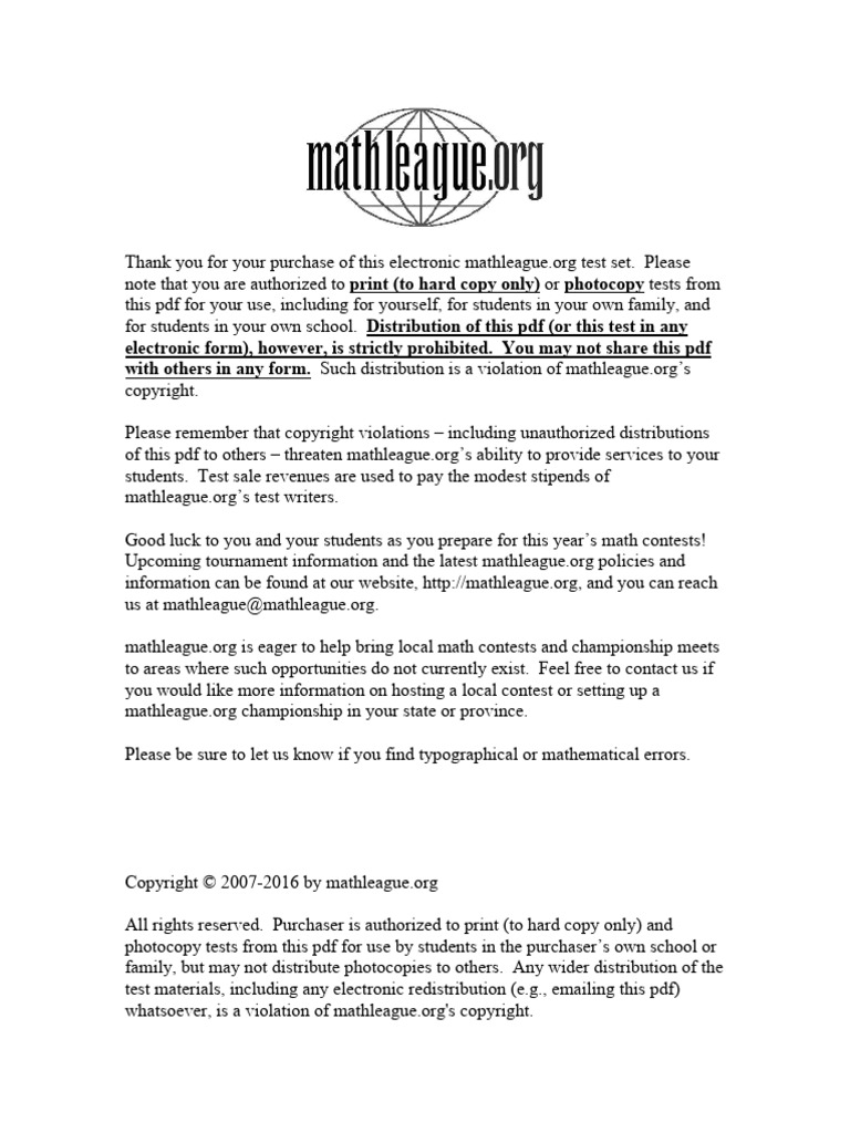 Middle School Test 11712 November 2016 | PDF | Numbers | Square Root