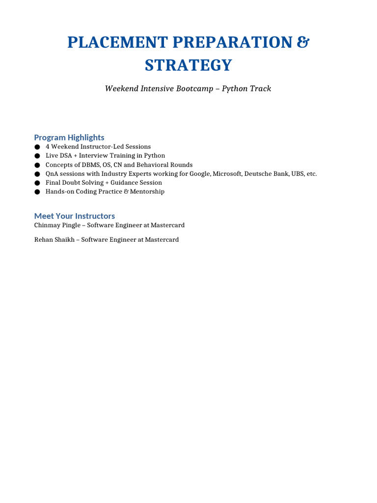 Placement Prep Bootcamp | PDF