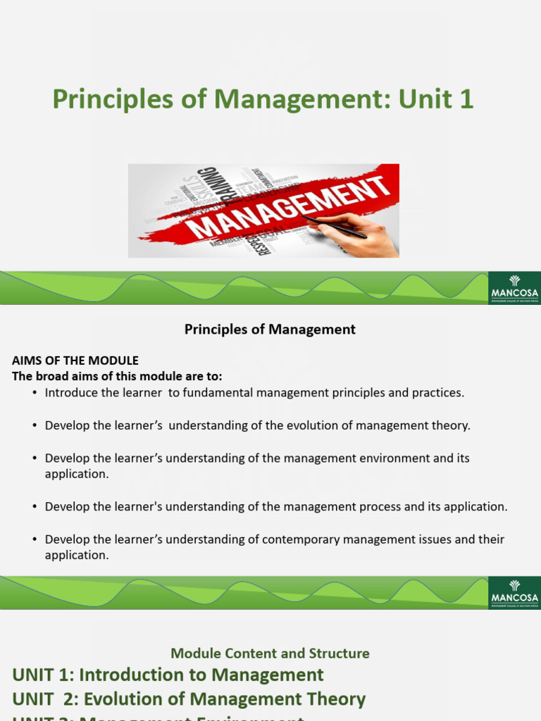 Principles of Management Unit 1 2021 | PDF | Skill | Goal