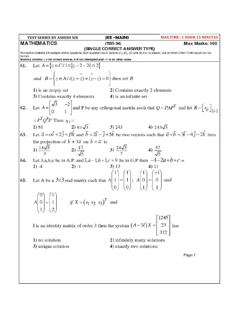 Test 04 - Test Paper, Answer Key & Detailed Solution - Prayas JEE 2025 ...