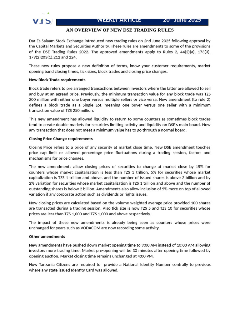 An Overview of New Dse Trading Rules | PDF | Market (Economics ...
