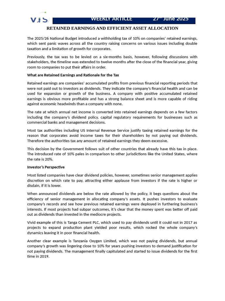 A Conundrum of Retained Earnings and Efficient Asset Allocation | PDF ...