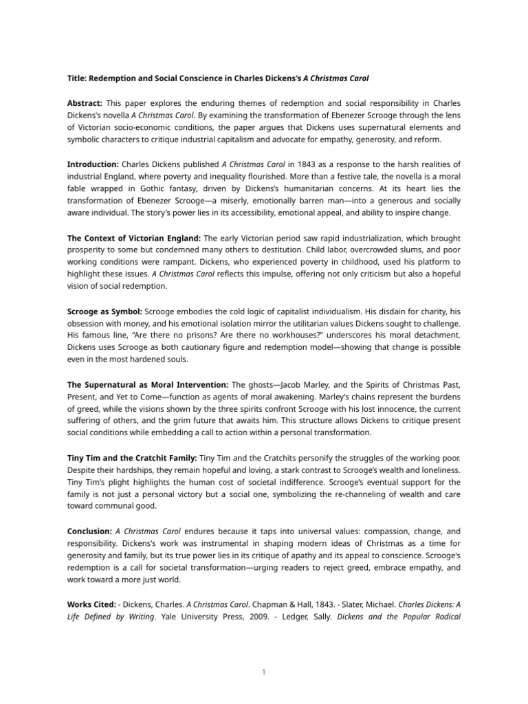 Redemption and Social Conscience in Charles Dickens's A Christmas Carol ...