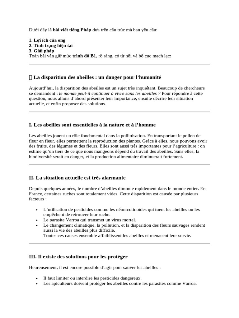 Disparition des abeilles : enjeux et solutions | PDF | Abeilles ...