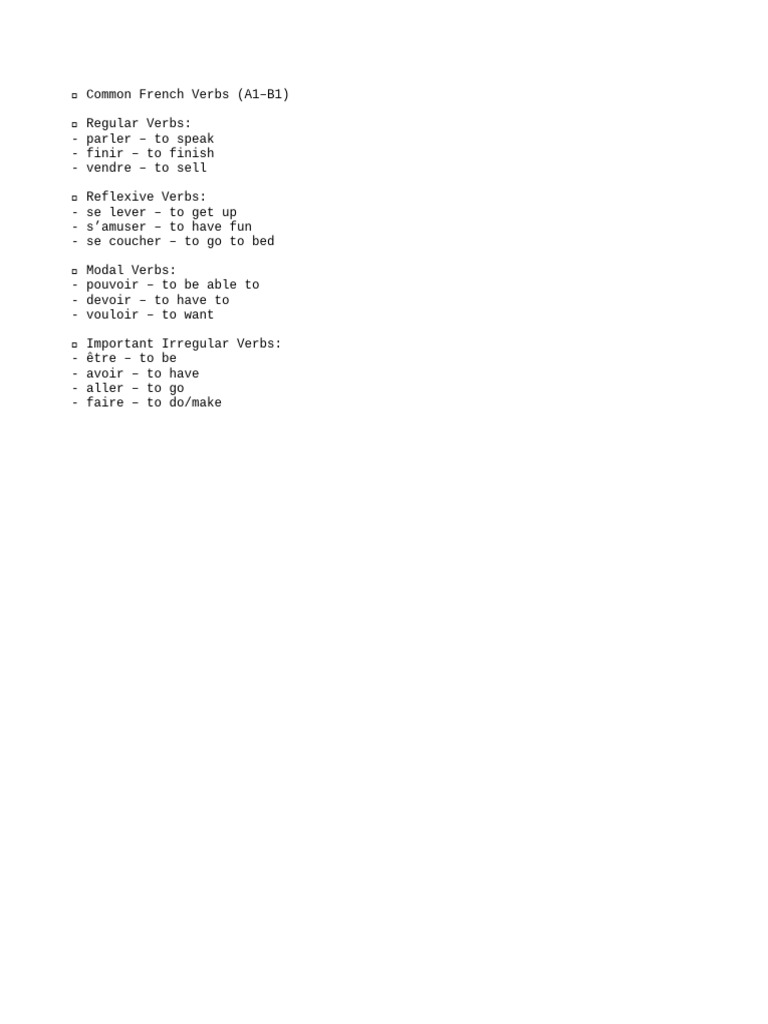 Essential French Verbs A1-B1 Guide | PDF