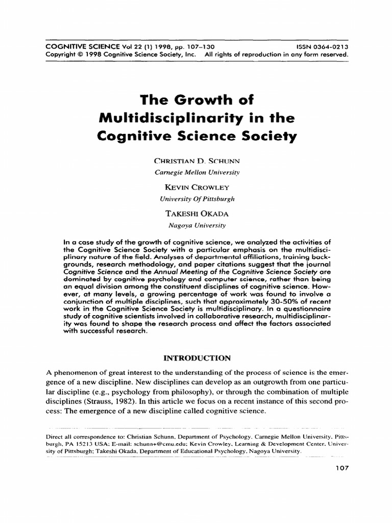 Multidisciplinarity in Cognitive Science | PDF | Cognitive Science ...