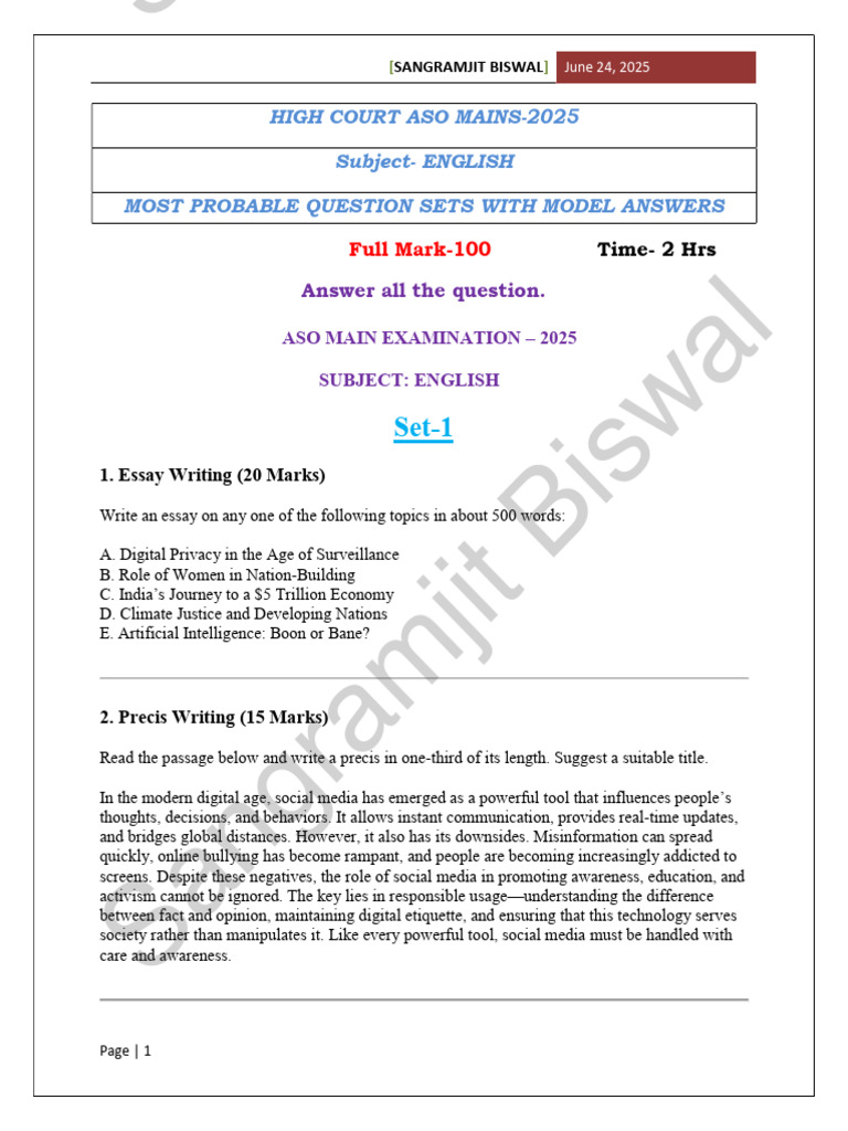 HC Aso English Practice Set | PDF | Intelligence (AI) & Semantics ...