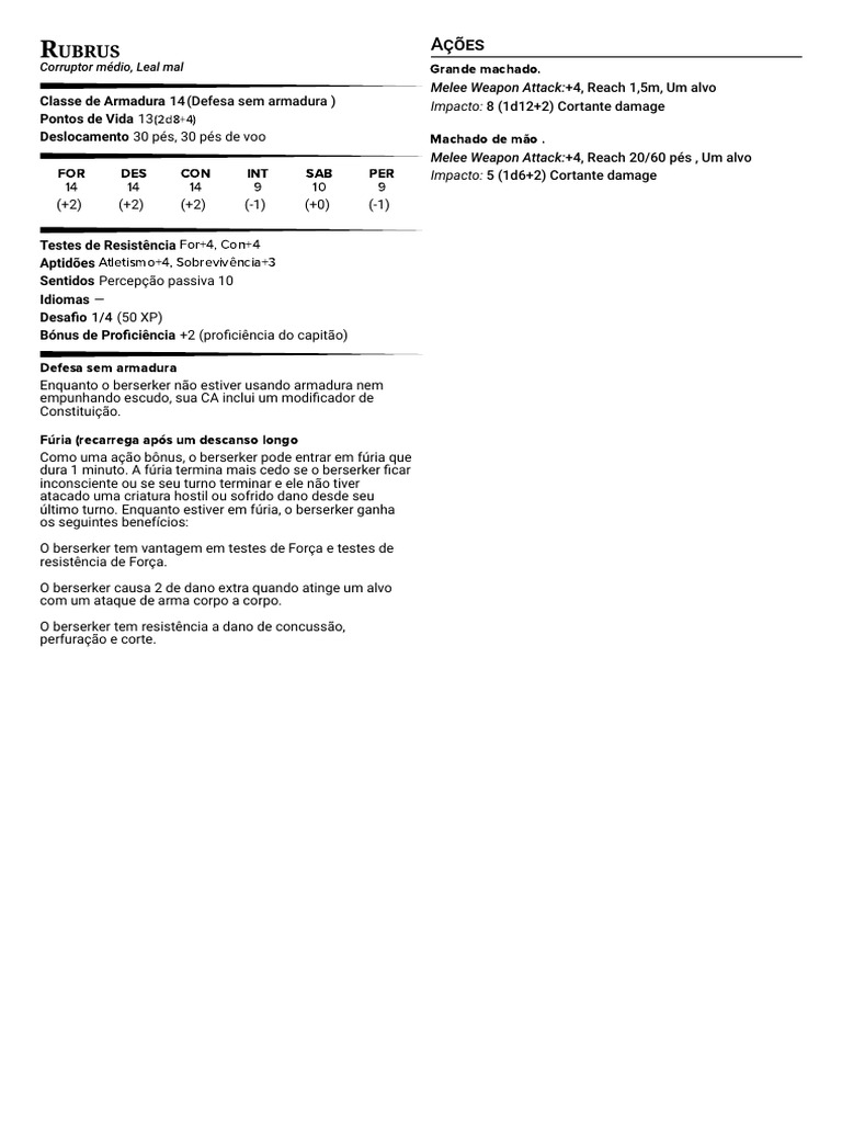 Rubrus Bárbaro - Roll20 Characters | PDF
