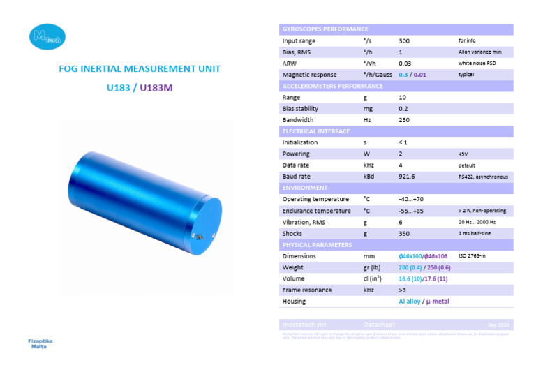 Fiber Optic Gyro Imu Datasheet U183 | PDF | Gyroscope | Electrical ...