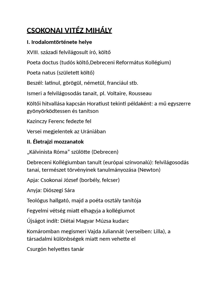 Csokonai Vitéz Mihály | PDF