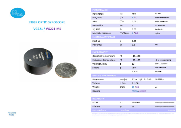 Fiber Optic Gyro Datasheet VG221 | PDF | Applied And Interdisciplinary ...