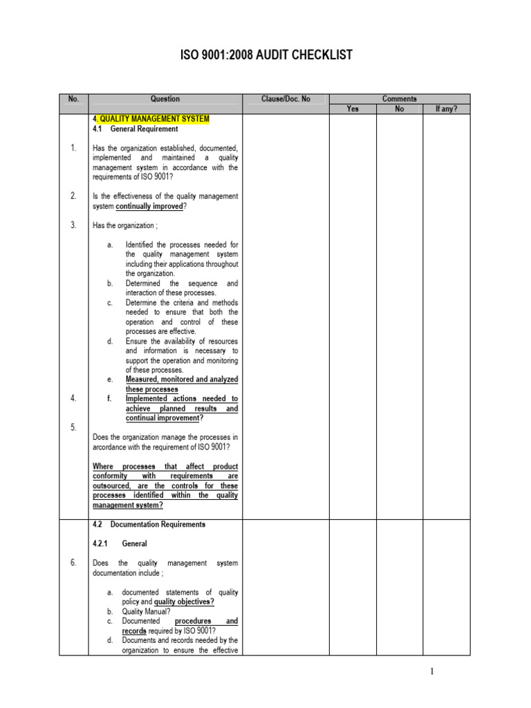 ISO 9001 2008 Audit Checklist | PDF | Audit | Verification And Validation