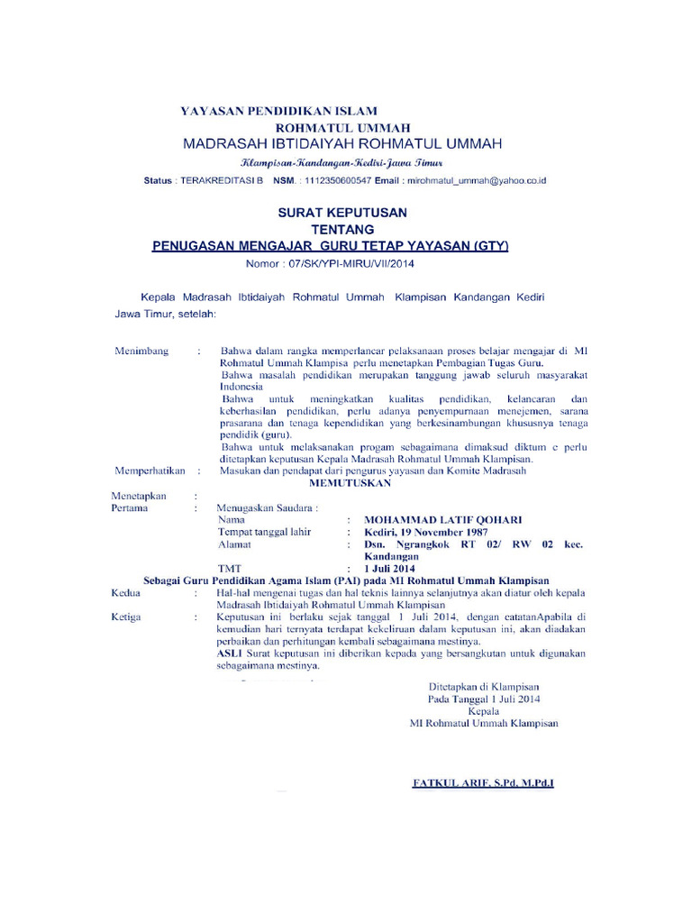 Contoh Surat Penugasan Guru Mapel | PDF