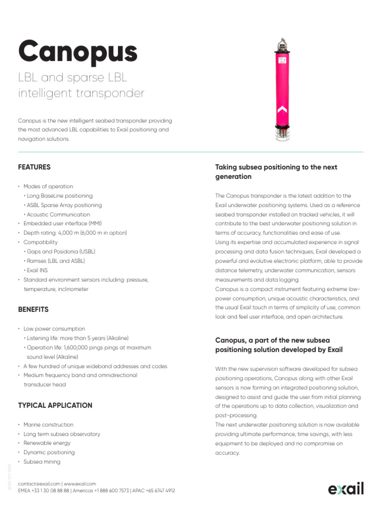 Canopus LBL Transponder Datasheet | PDF | Acoustics